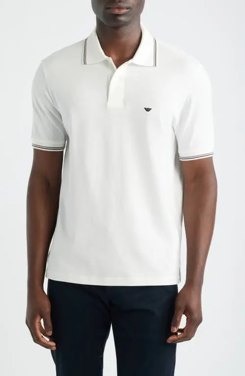 Emporio Armani Tipped Cotton Polo Shirt - Solid White