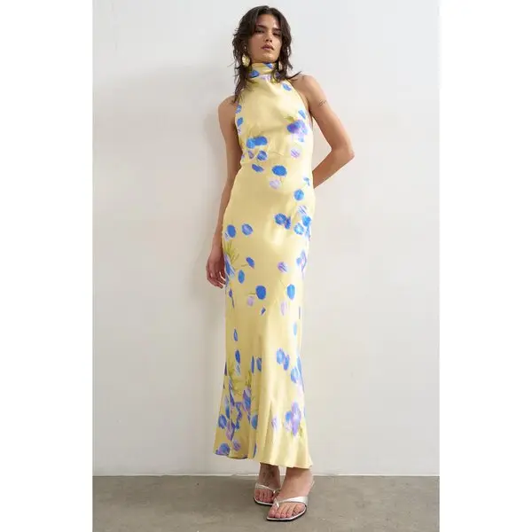 Topshop Floral Halter Maxi Dress - Yellow