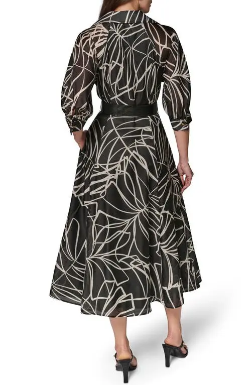 Donna Karan New York Printed Belted Midi Shirtdress - Blk/lt Can