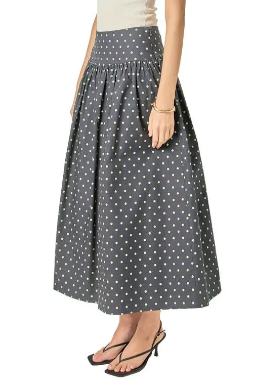 English Factory Polka Dot Cotton Flared Midi Skirt