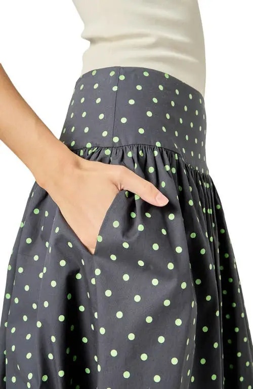 English Factory Polka Dot Cotton Flared Midi Skirt