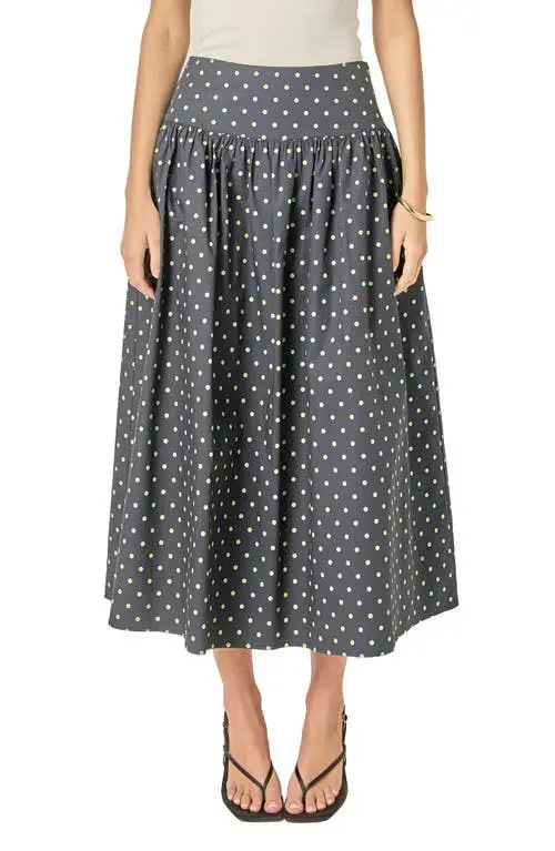 English Factory Polka Dot Cotton Flared Midi Skirt