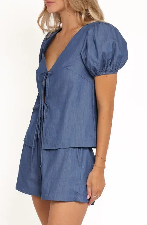 PETAL & PUP Dominic Tie Front Puff Sleeve Top