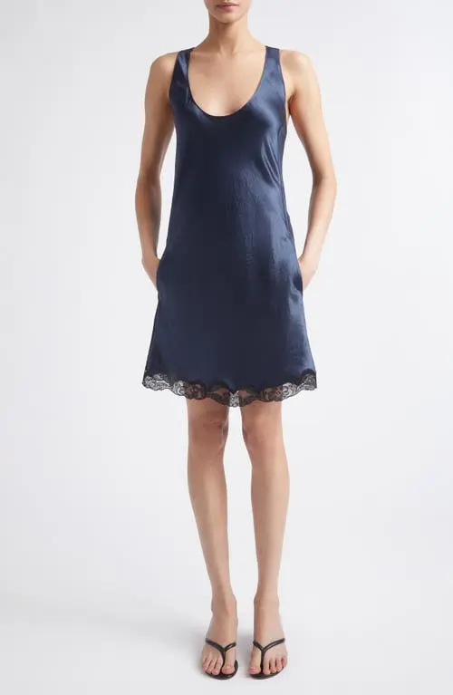 Maria Mcmanus Scoop Lace Trim Satin Bias Cut Dress - Navy