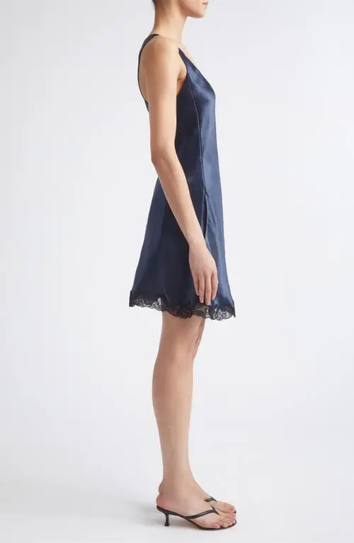 Maria Mcmanus Lace Trim Satin Bias Cut Dress - Navy