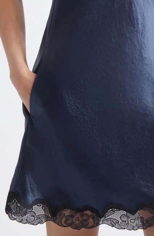 Maria Mcmanus Lace Trim Satin Bias Cut Dress - Navy