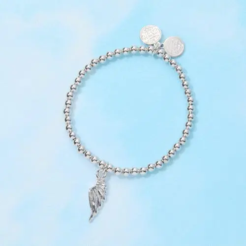 &LIVY Angel Wing Stretch Beaded Bracelet - Silver