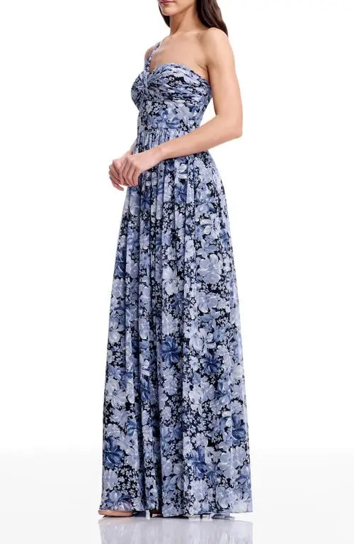 Dress The Population Metallic Floral One-shoulder Gown