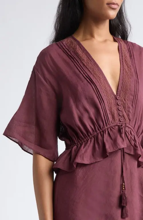 Veronica Beard Dominick Pintuck Lace Trim Maxi Dress - Raisin