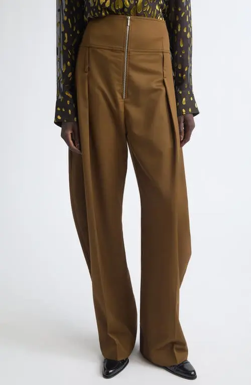 FERRAGAMO Pleated Wool & Cashmere Barrel Leg Pants - Soy Seed