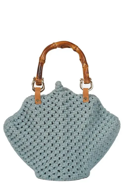 JELAVU Crochet Shell Bag With Bamboo Top Handles - Blue