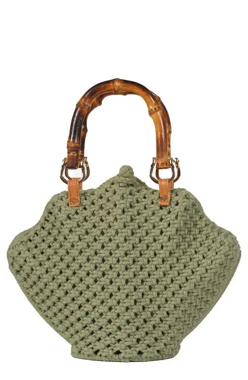JELAVU Crochet Shell Bag With Bamboo Top Handles - Green