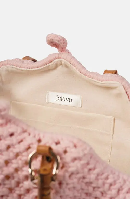 JELAVU Crochet Shell Bag With Bamboo Top Handles - Pink