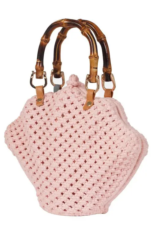 JELAVU Crochet Shell Bag With Bamboo Top Handles - Pink