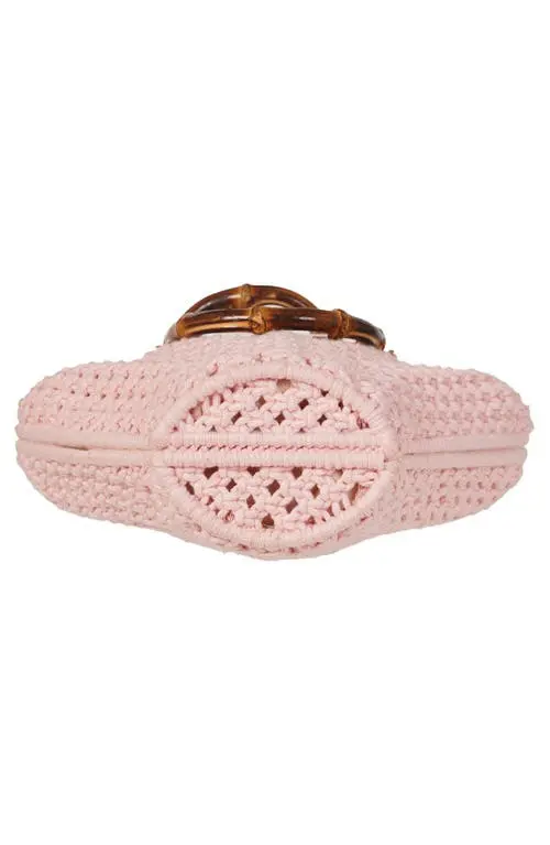 JELAVU Crochet Shell Bag With Bamboo Top Handles - Pink