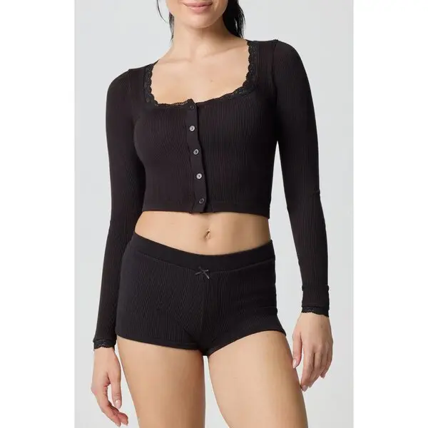 FLORENCE BY MILLS Rib Crop Cardigan - Black