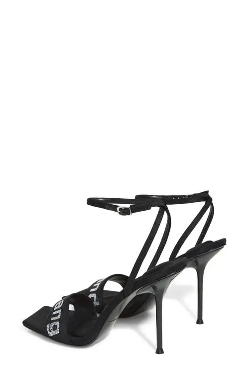 Alexander Wang Julie Billboard Crystal Logo Ankle Strap Sandal - Black