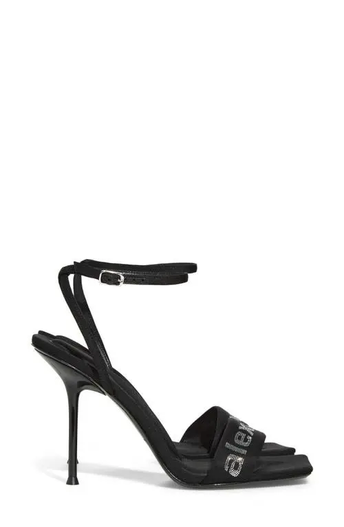 Alexander Wang Julie Billboard Crystal Logo Ankle Strap Sandal - Black