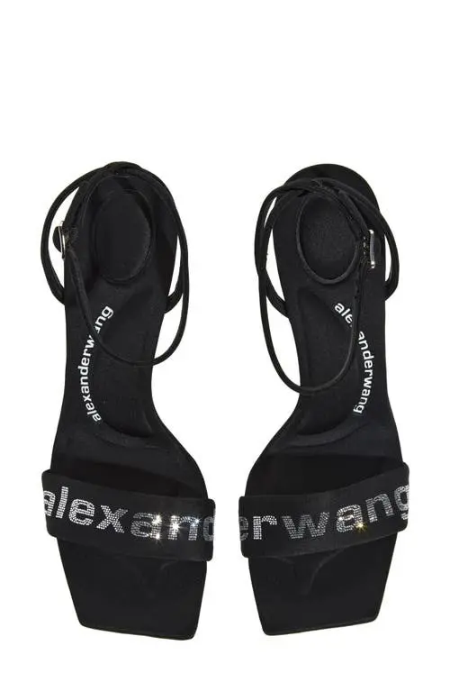 Alexander Wang Julie Billboard Crystal Logo Ankle Strap Sandal - Black