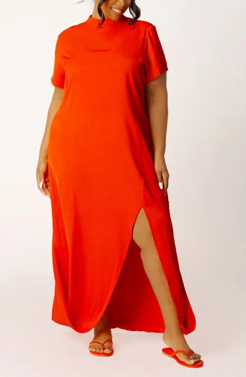 BUXOM COUTURE High Neck Draped Maxi Dress - Red