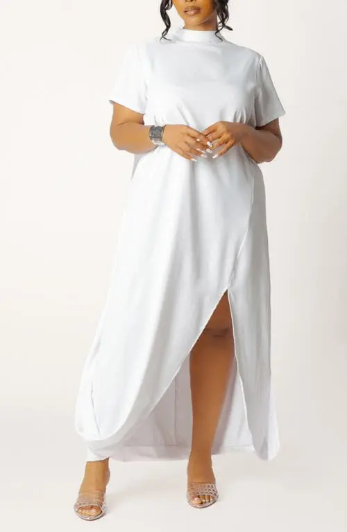 BUXOM COUTURE High Neck Draped Maxi Dress - White