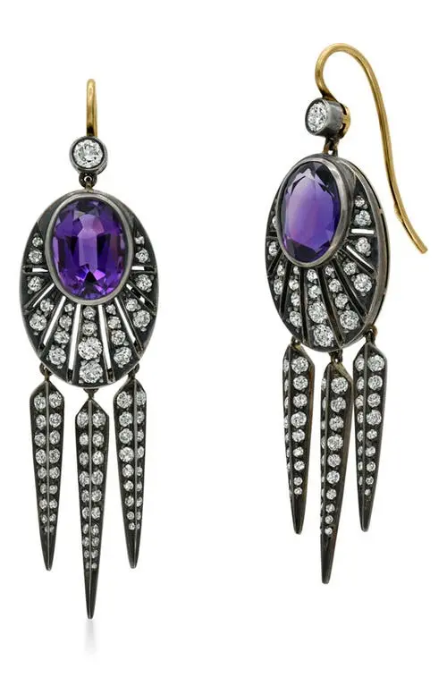 Fred Leighton Signed Amethyst & Diamond Drop Earrings - Gold