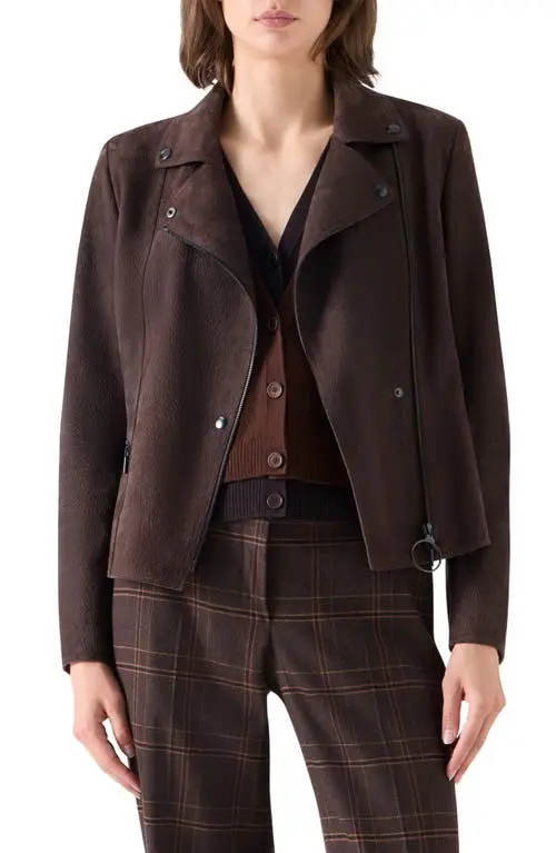 Akris Genuine Suede Moto Jacket - Espresso