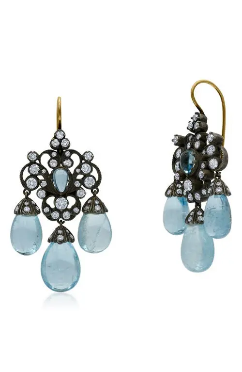 Fred Leighton Aquamarine & Diamond Drop Earrings - Gold