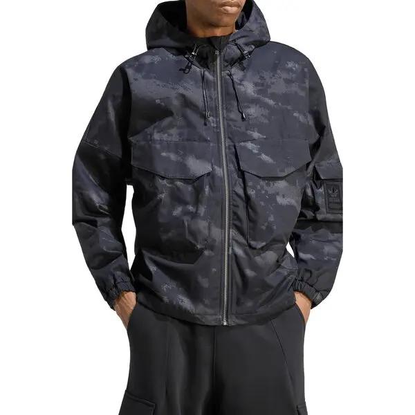 Adidas Camo Hooded Windbreaker - Black