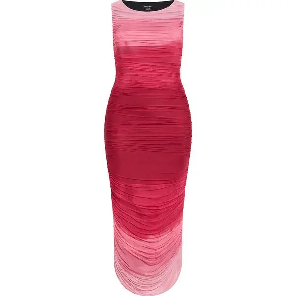 City Chic Halo Ombré Sleeveless Ruched Maxi Dress - Ruby Ombre