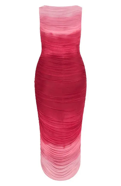 City Chic Halo Ombré Sleeveless Ruched Maxi Dress - Ruby Ombre