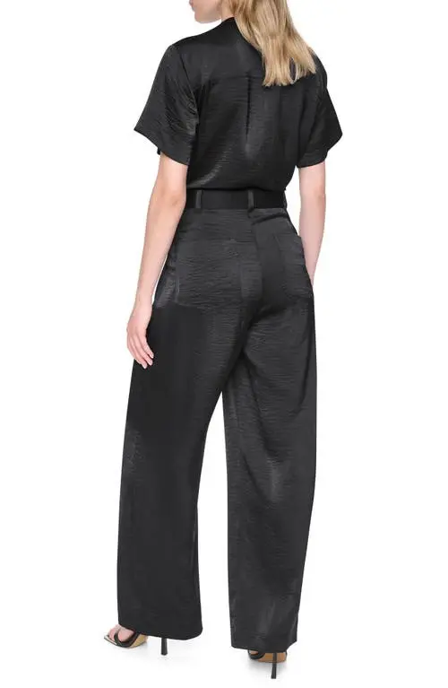 Dkny Tie Waist Satin Utility Jumpsuit - Black