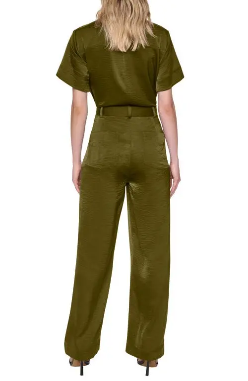 Dkny Tie Waist Satin Utility Jumpsuit - Dark Olive