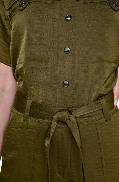 Dkny Tie Waist Satin Utility Jumpsuit - Dark Olive