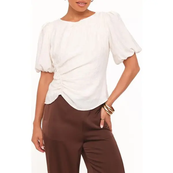PETAL & PUP Laurel Puff Sleeve Ruched Top - Ivory