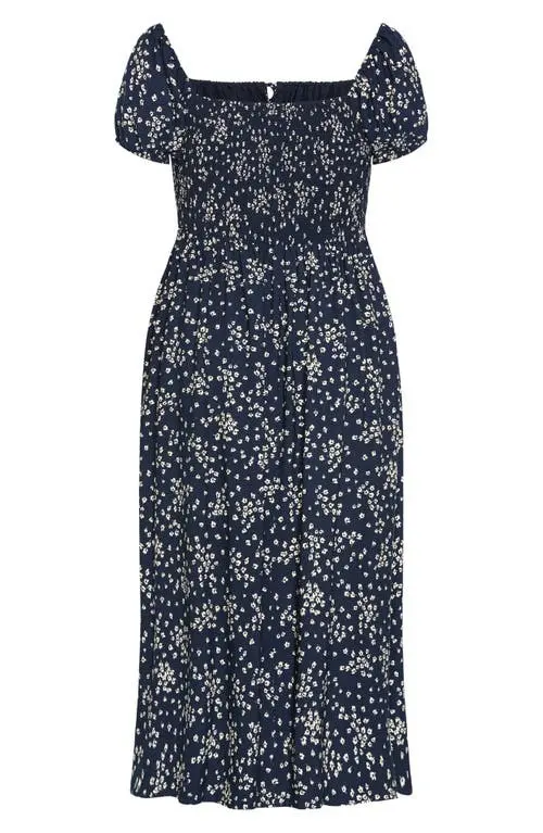 City Chic Abbigail Floral Print Puff Sleeve Midi Dress - Charming Ditsy