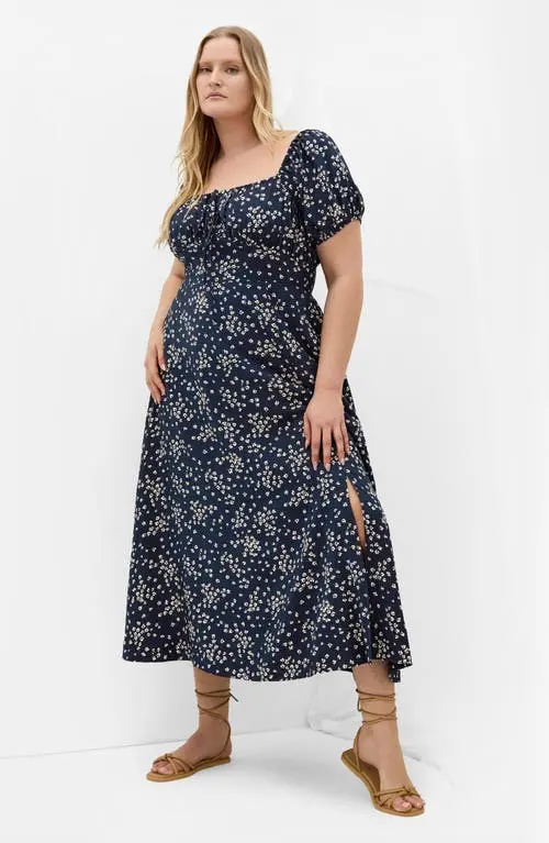 City Chic Abbigail Floral Print Puff Sleeve Midi Dress - Charming Ditsy