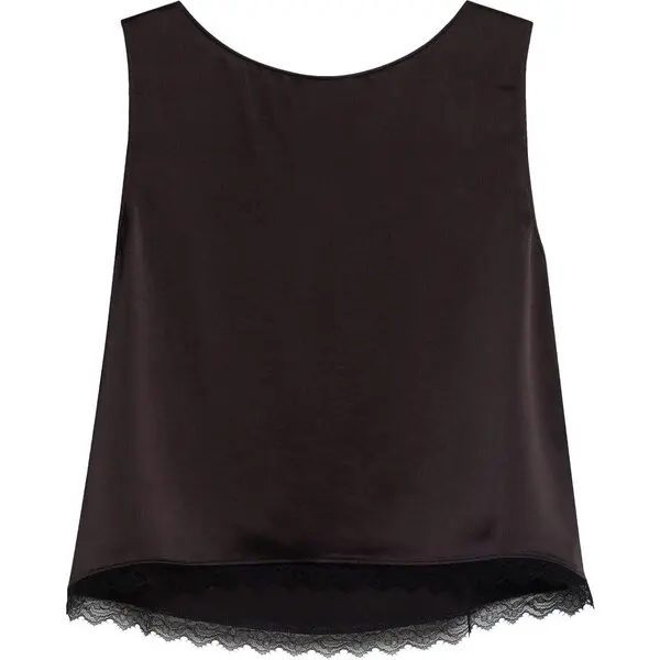 LESET Barb Lace Trim Sleeveless Satin Top - Chocolate