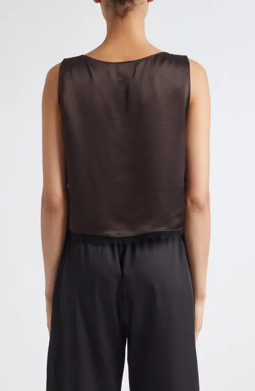 LESET Lace Trim Sleeveless Satin Top - Chocolate