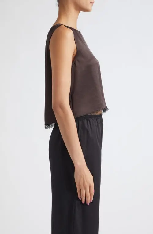 LESET Lace Trim Sleeveless Satin Top - Chocolate