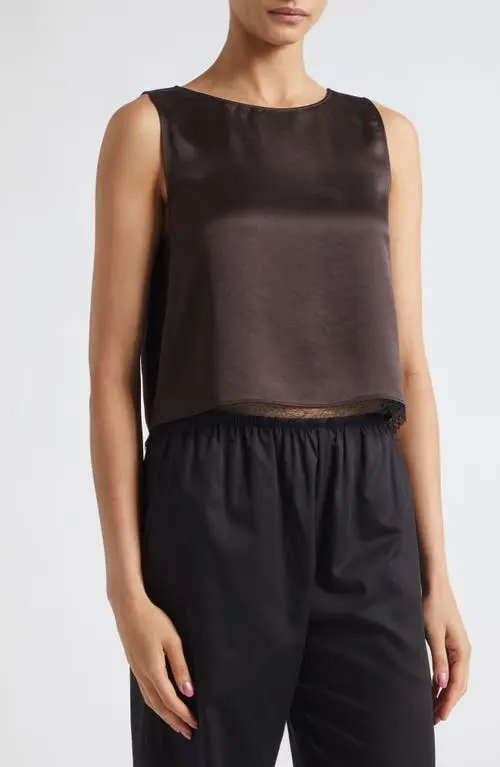 LESET Lace Trim Sleeveless Satin Top - Chocolate