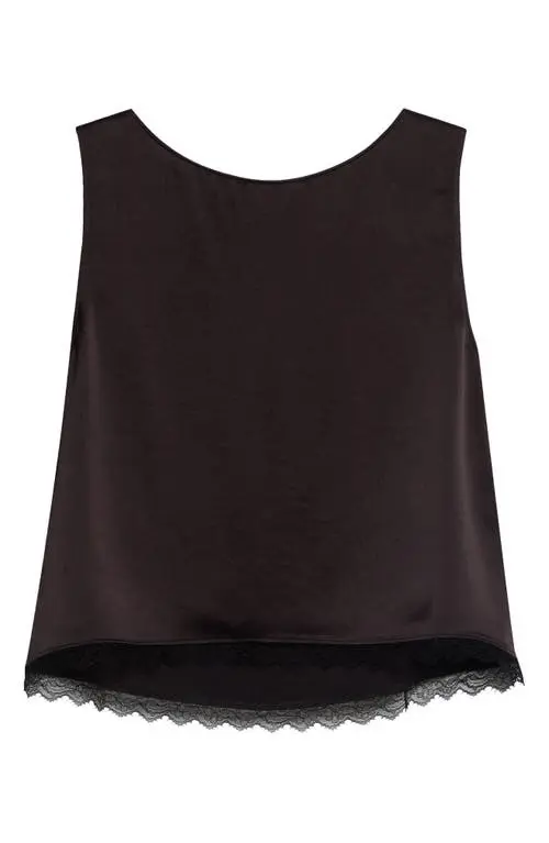 LESET Lace Trim Sleeveless Satin Top - Chocolate