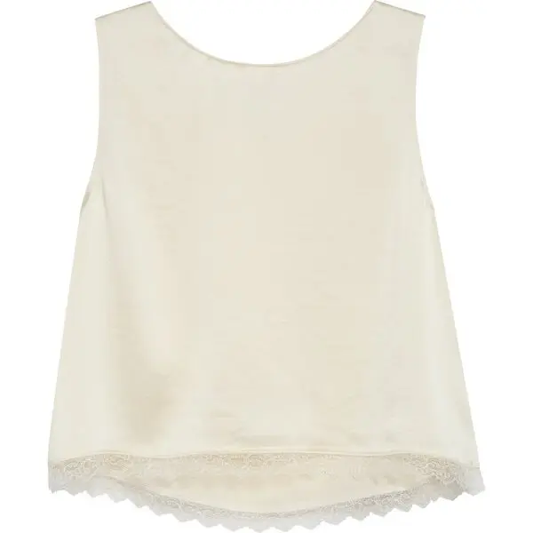 LESET Barb Lace Trim Sleeveless Satin Top - Creme