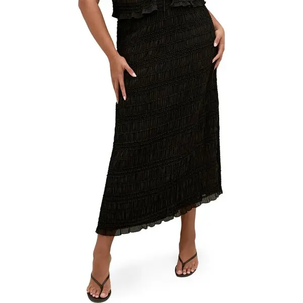 City Chic Emelia Smocked Midi Skirt - Black