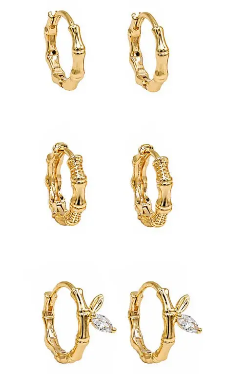LA MENO Set Of 3 Frosted Vine Hoop Earrings - Gold