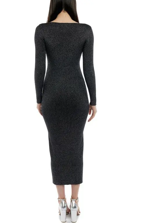 LBLC THE LABEL Felicity Deep V Rib Maxi Dress - Silver Black