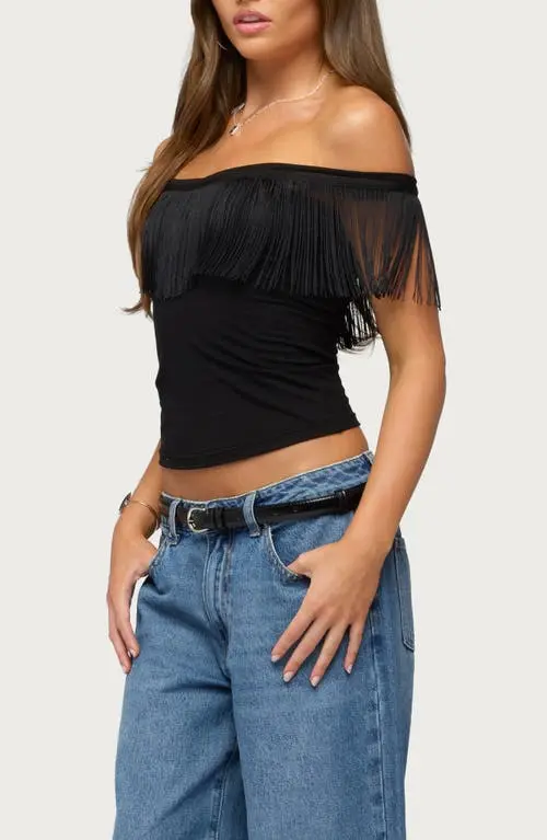 EDIKTED Catelina Fringe Off The Shoulder Top