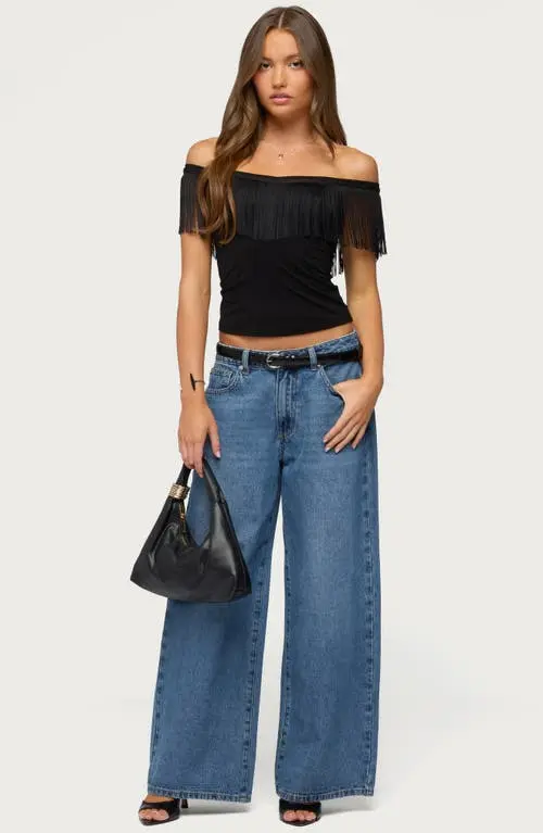 EDIKTED Catelina Fringe Off The Shoulder Top
