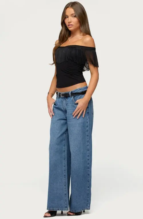 EDIKTED Catelina Fringe Off The Shoulder Top