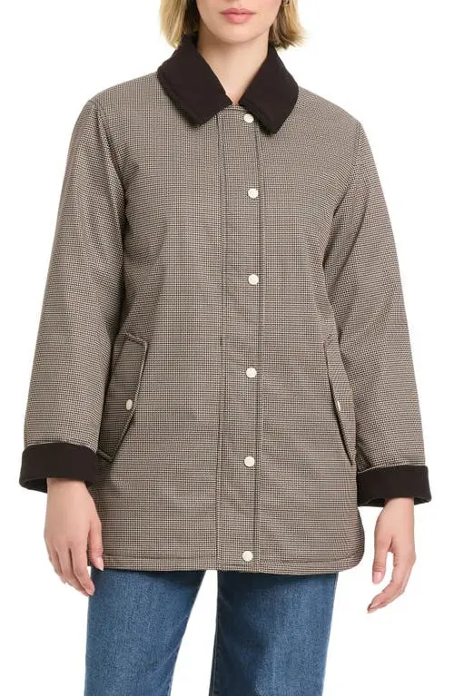 Vince Camuto Water Resistant Barn Jacket - Brown Mini Houndstooth